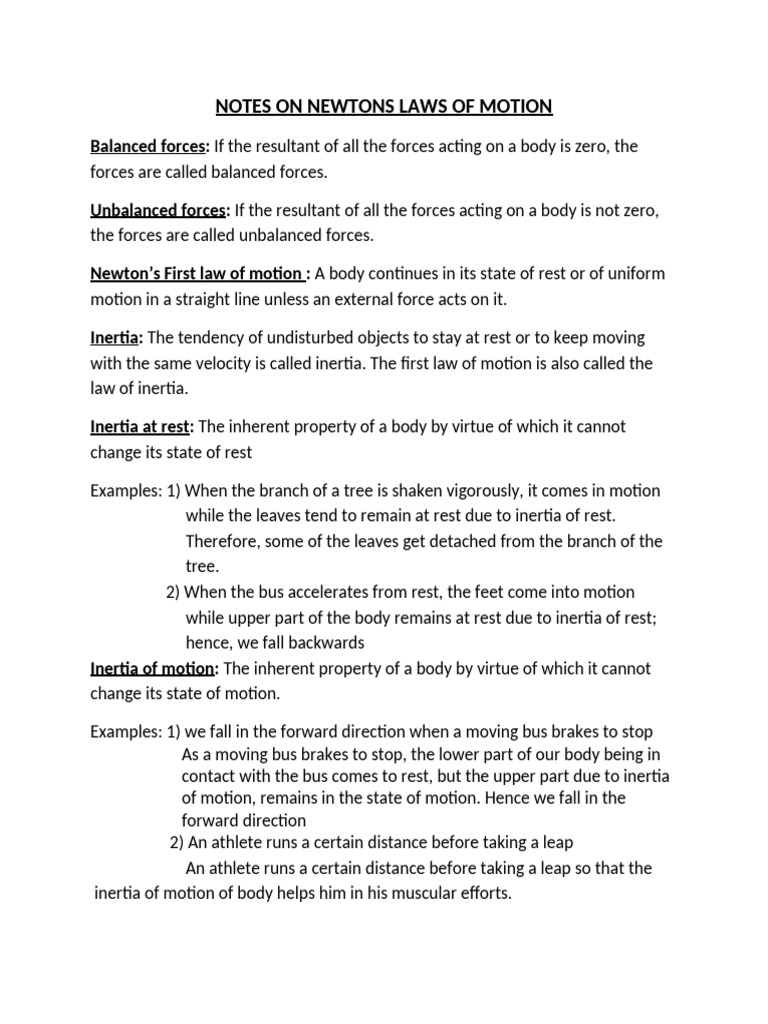 Notes On Newtons Laws of Motion | PDF | Force | Momentum