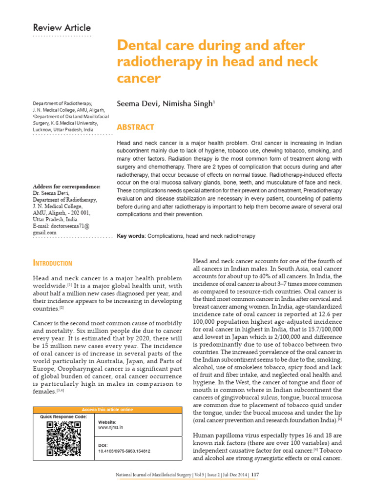 Dental Care For Head and Neck Radiotherapy | PDF | Radiation Therapy ...