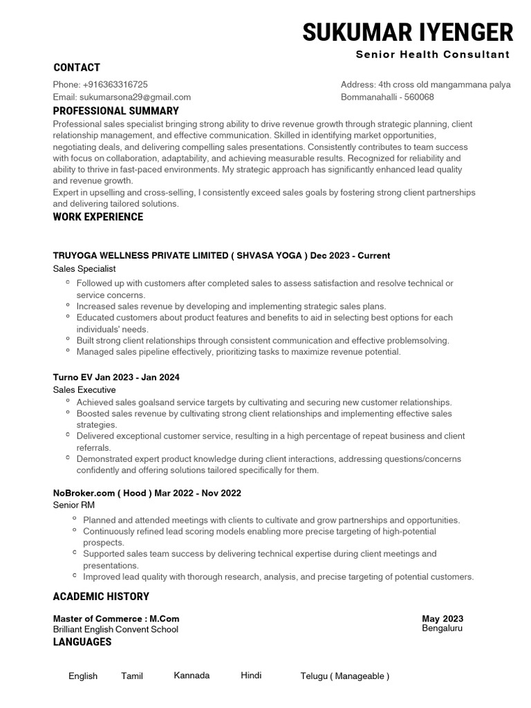 Sukumar Resume Updated PDF | PDF | Sales | Business