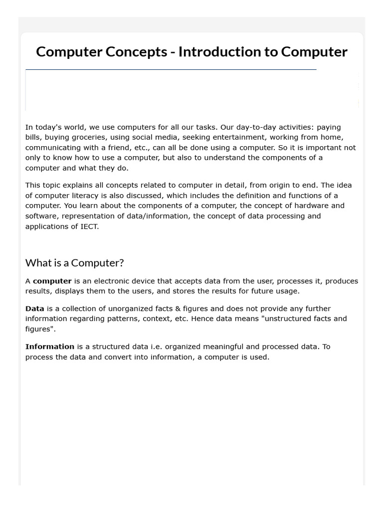 Computer Concepts - Introduction To Computer | PDF | Input/Output | Computer Data Storage