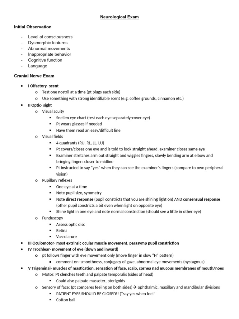 Neurological Exam School Notes (Osce Prep) | PDF | Anatomical Terms Of ...