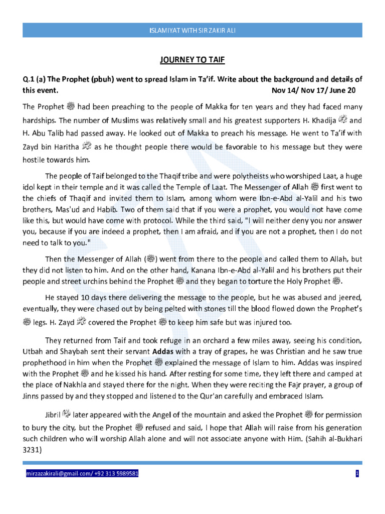 Hazrat Muhammad (Saw) Journey To Taif | PDF | Muhammad | Abrahamic Religions