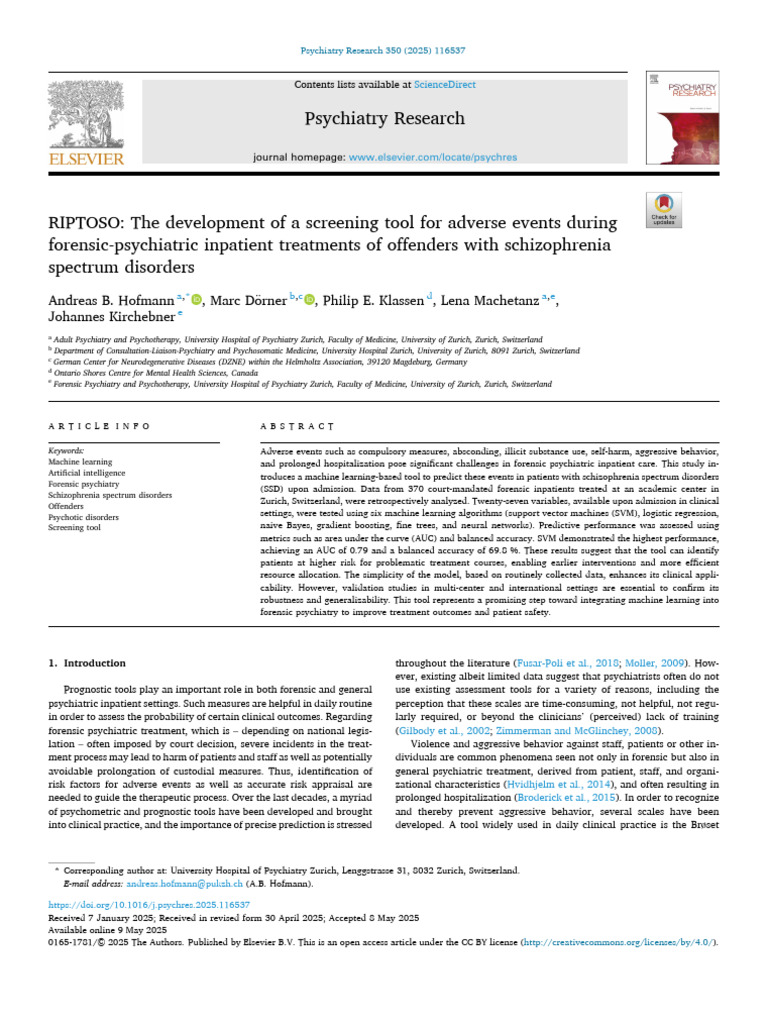 RIPTOSO The Development of A Screening Tool For Adverse Events 2025 ...