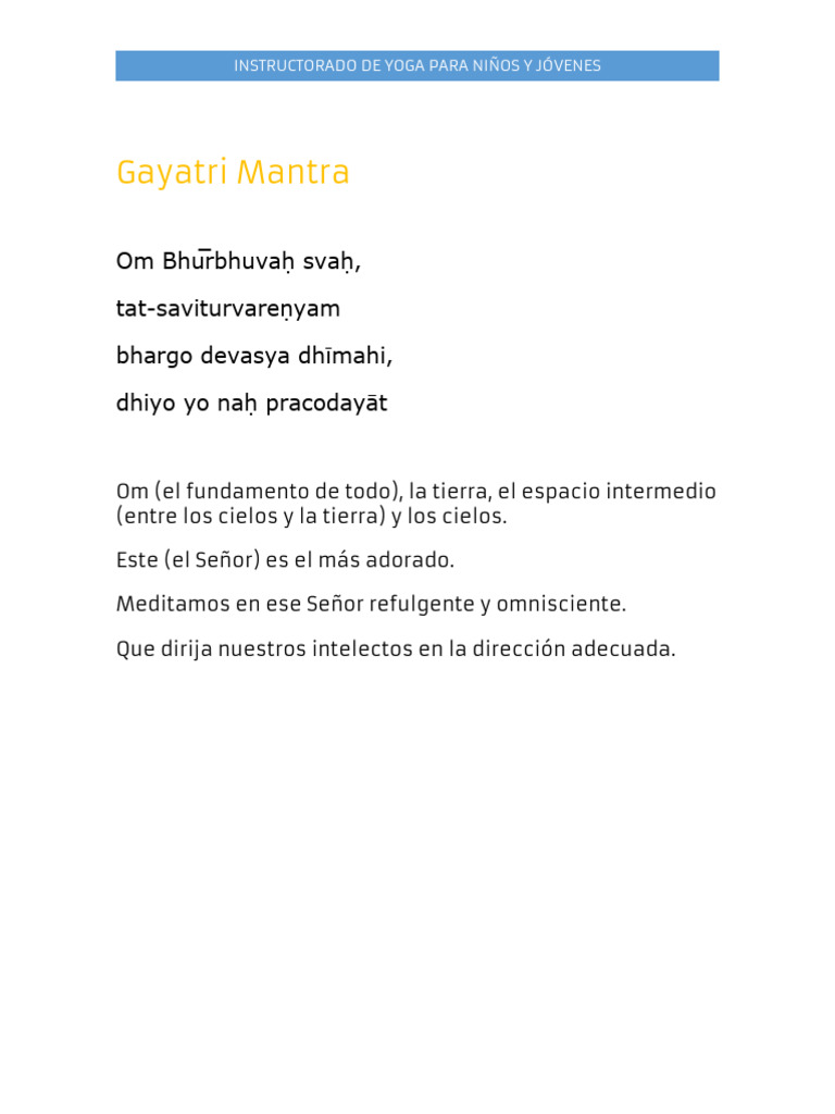 Yoga para Niños: Gayatri Mantra | PDF