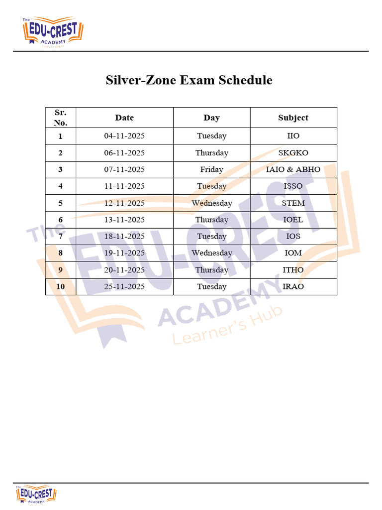 Silver Zone Exam Schedule-2 | PDF