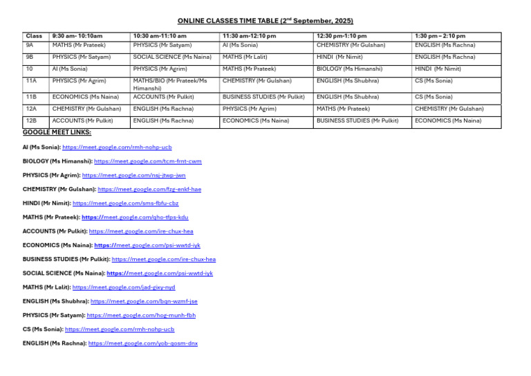 Planner 20250902082710 Online Classes Time Table (2nd September) GR 9 ...