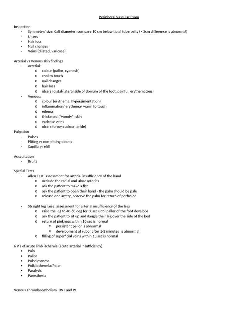 Comprehensive Peripheral Vascular Exam Guide | PDF | Vein | Edema
