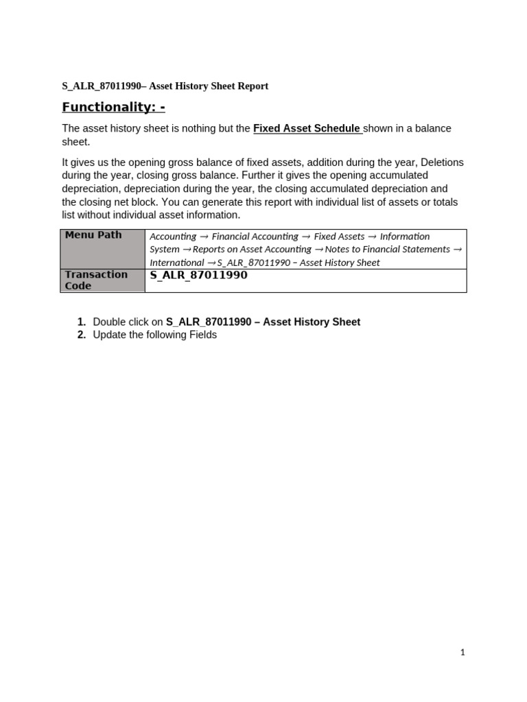 S - ALR - 87011990-Asset History Sheet Report | PDF