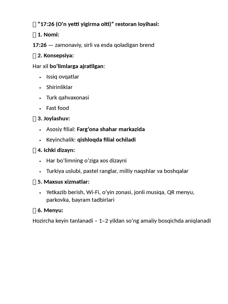 Restaurant Project | PDF