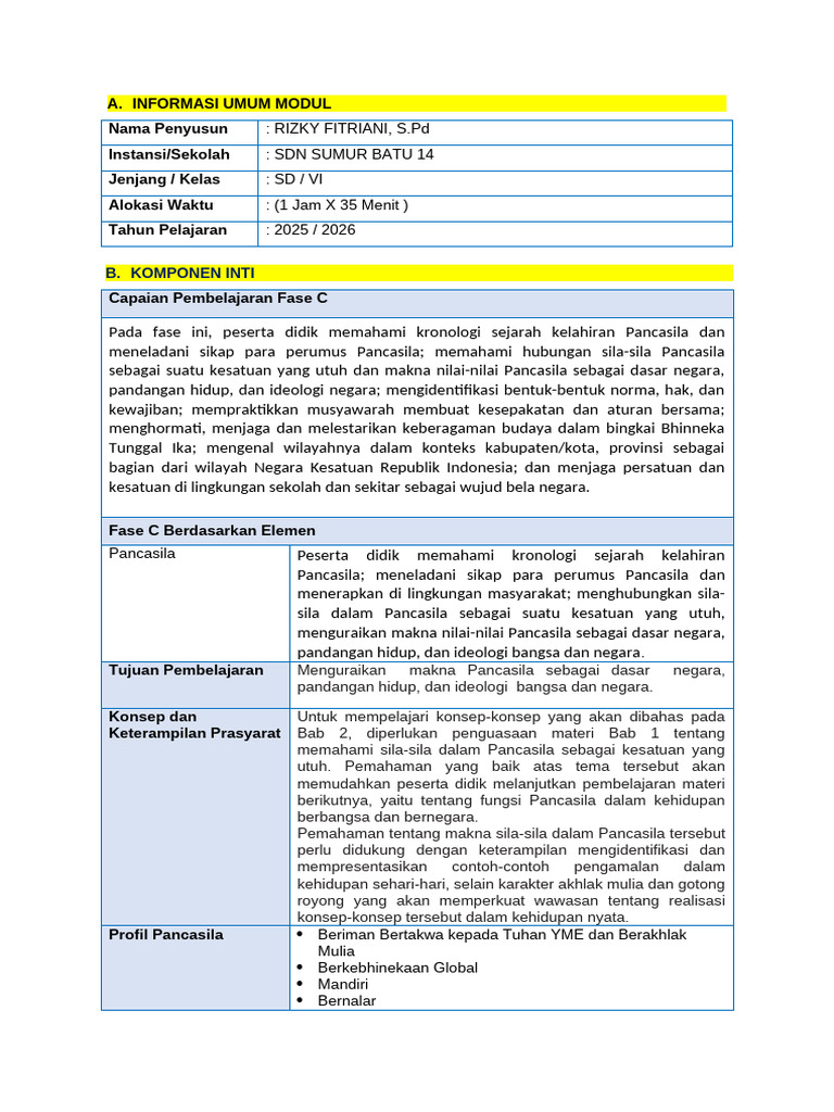 Modul Ajar Bab 2 Pancasila Edit | PDF