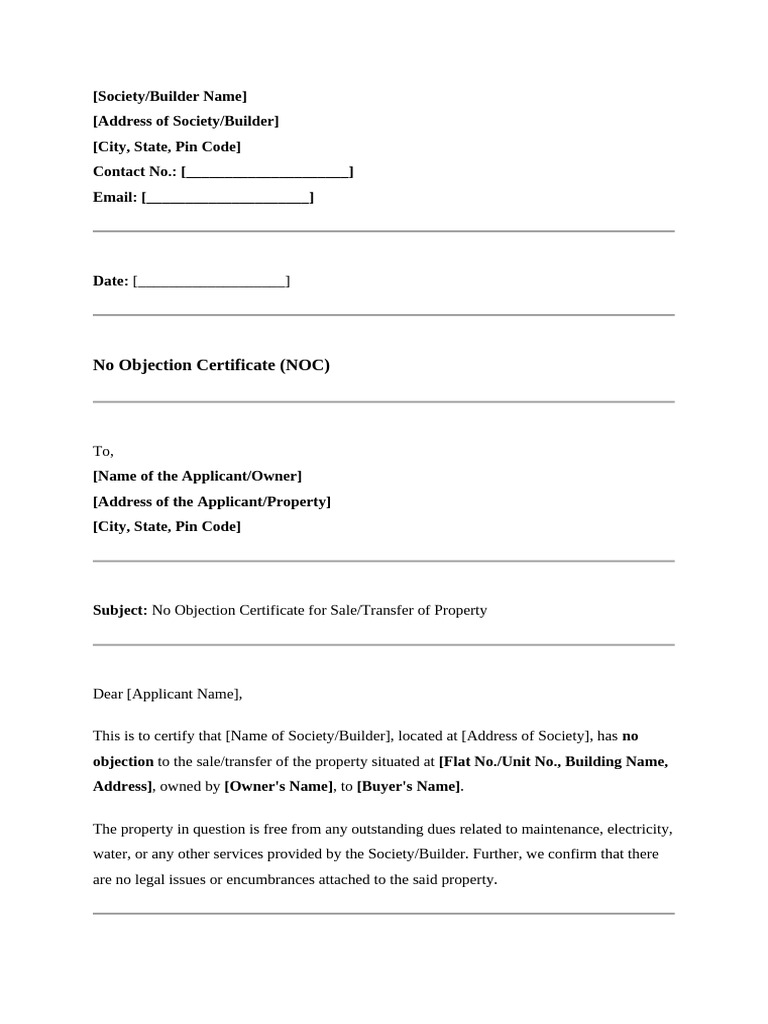 No Objection Certificate NOC Format | PDF
