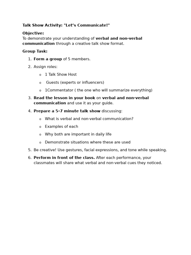 Talk Show Activity Oral Comm | PDF