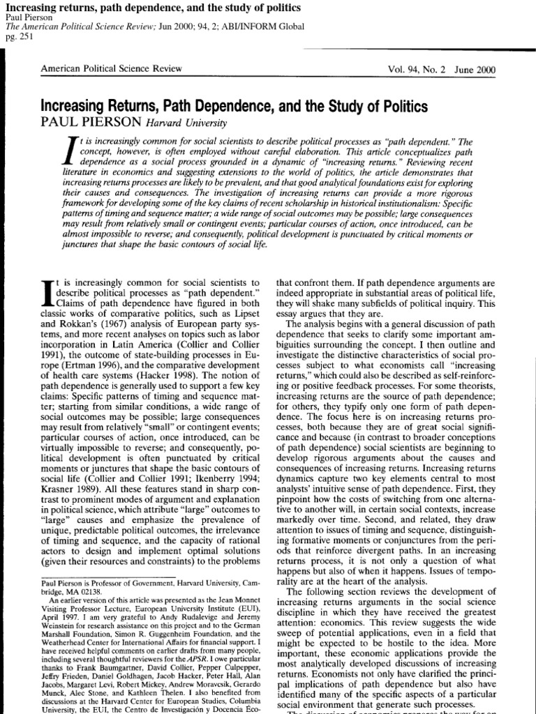 Pierson Path Dependence | PDF | Politics | Social Science