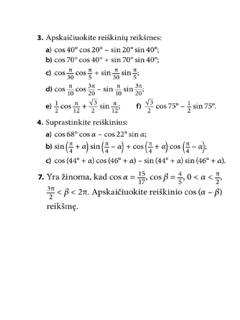 Sumos Skirtumo Kosinusas | PDF