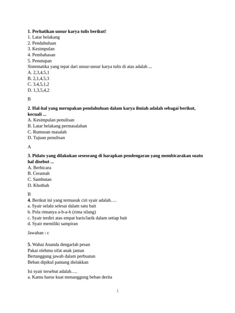 Soal Sumatif B. Indo Kl. 9 SMT 1 | PDF