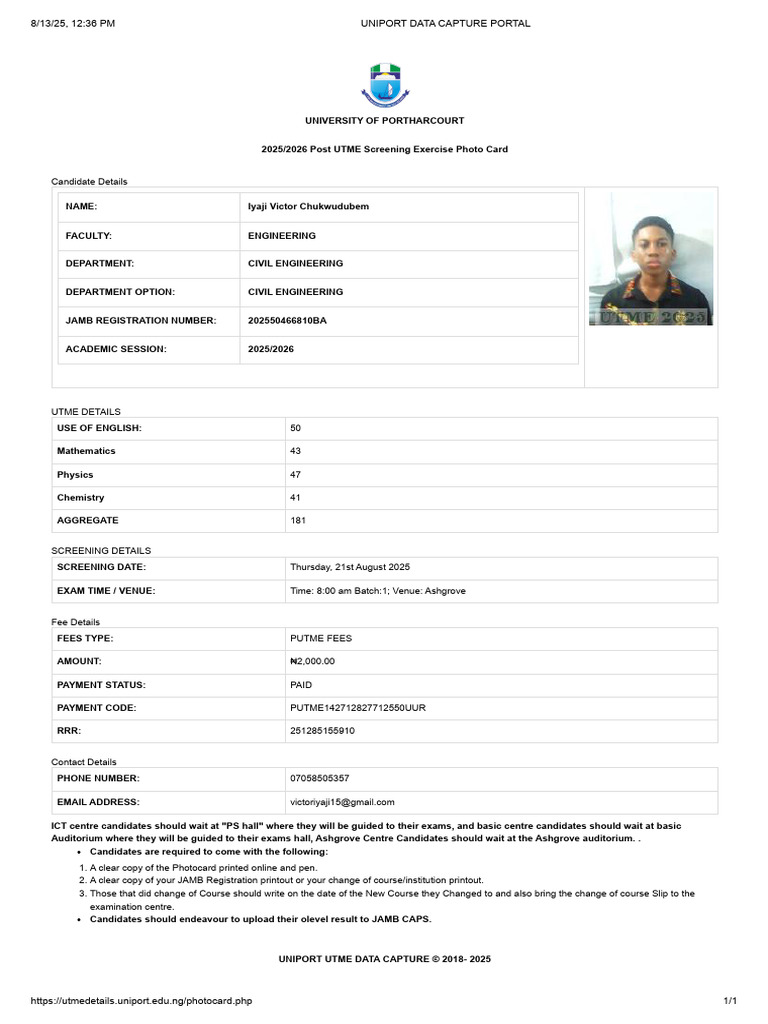 Victor Iyaji Uniport Data Capture Portal | PDF