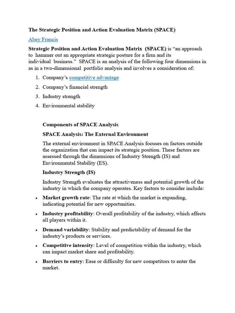 SPACE Matrix for Strategic Evaluation | PDF | Strategic Management ...