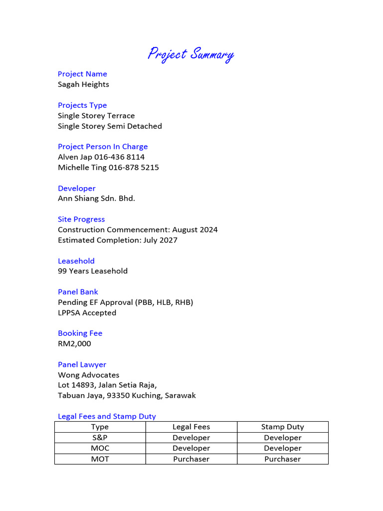 Sagah Heights Project Summary | PDF