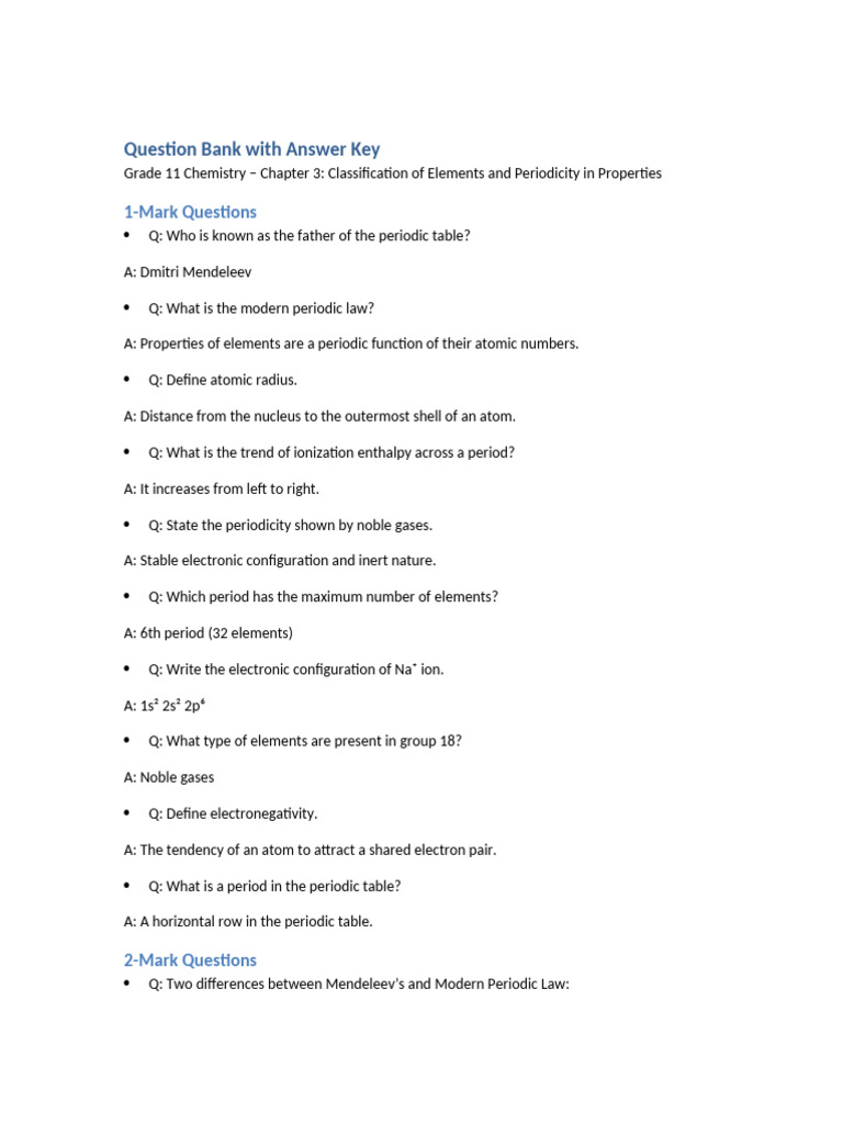 Grade 11 Chemistry: Chapter 3 Q&A | PDF | Periodic Table | Ion