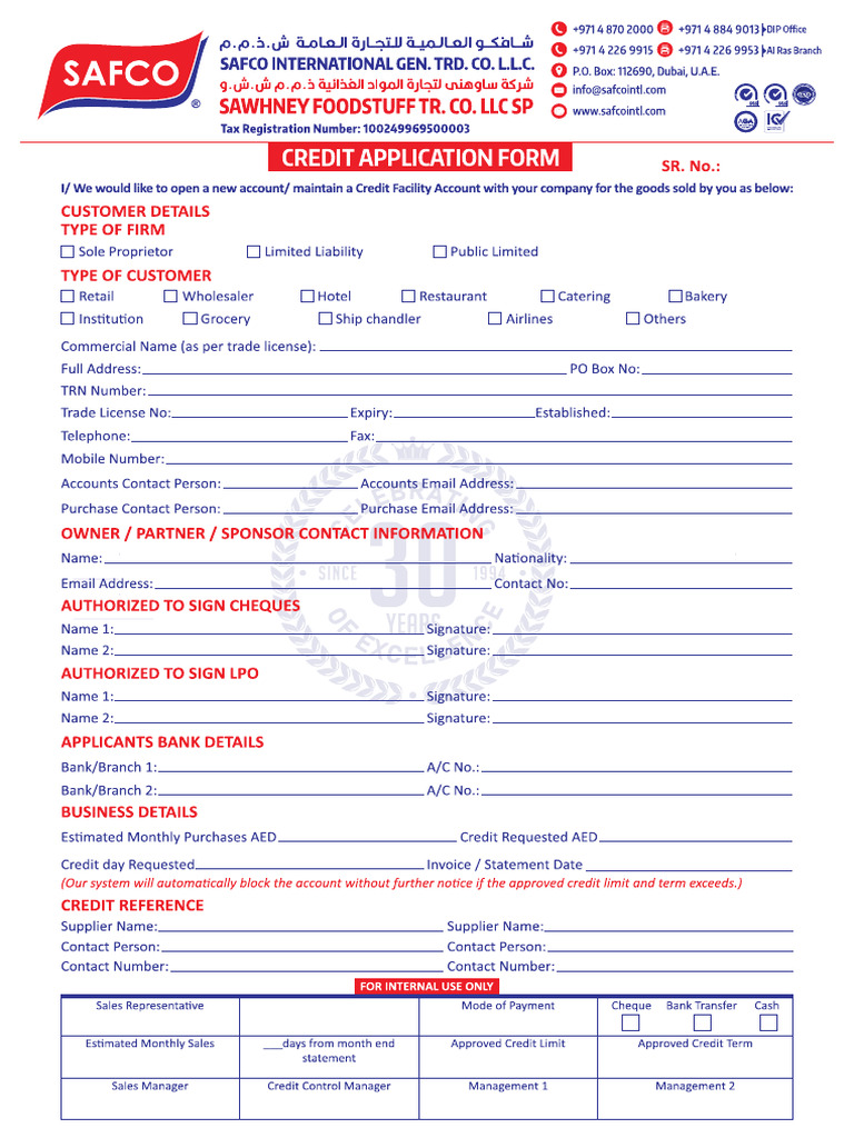 Credit Application Form - Sawhney SP | PDF