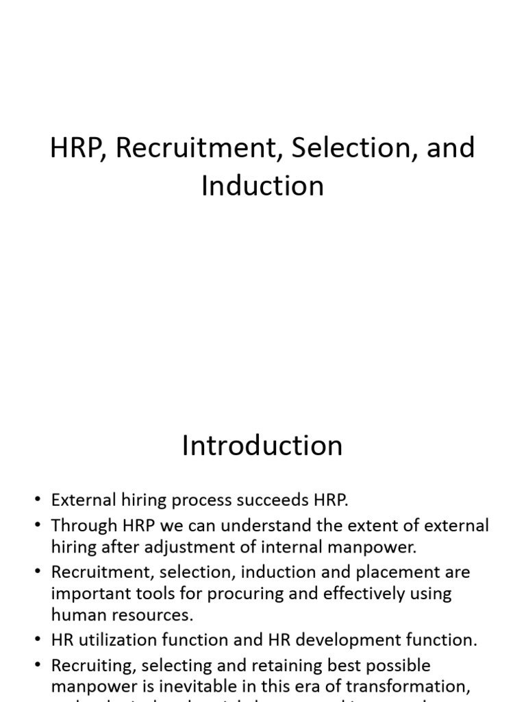 HRP - Recruitment - Selection - and Induction | PDF | Recruitment ...