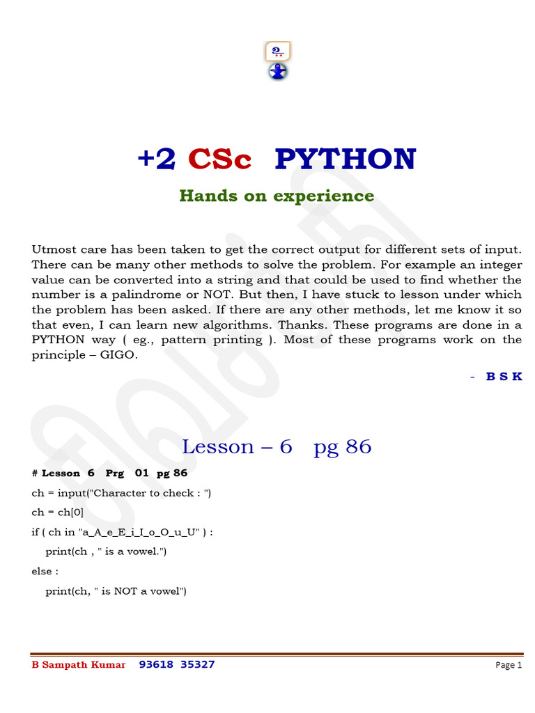2 CSC PYTHON Book Back Hands On Experience | PDF | Computing | Computer ...