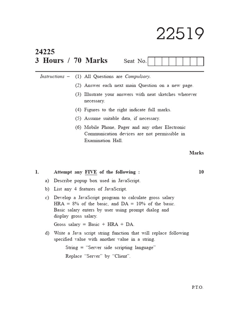 22519 2025 Summer Question Paper | PDF | Java Script | Computing