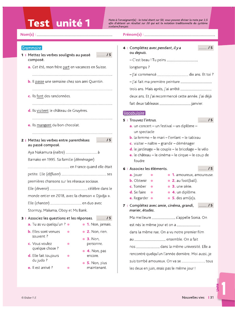 Unite 1 Test | PDF