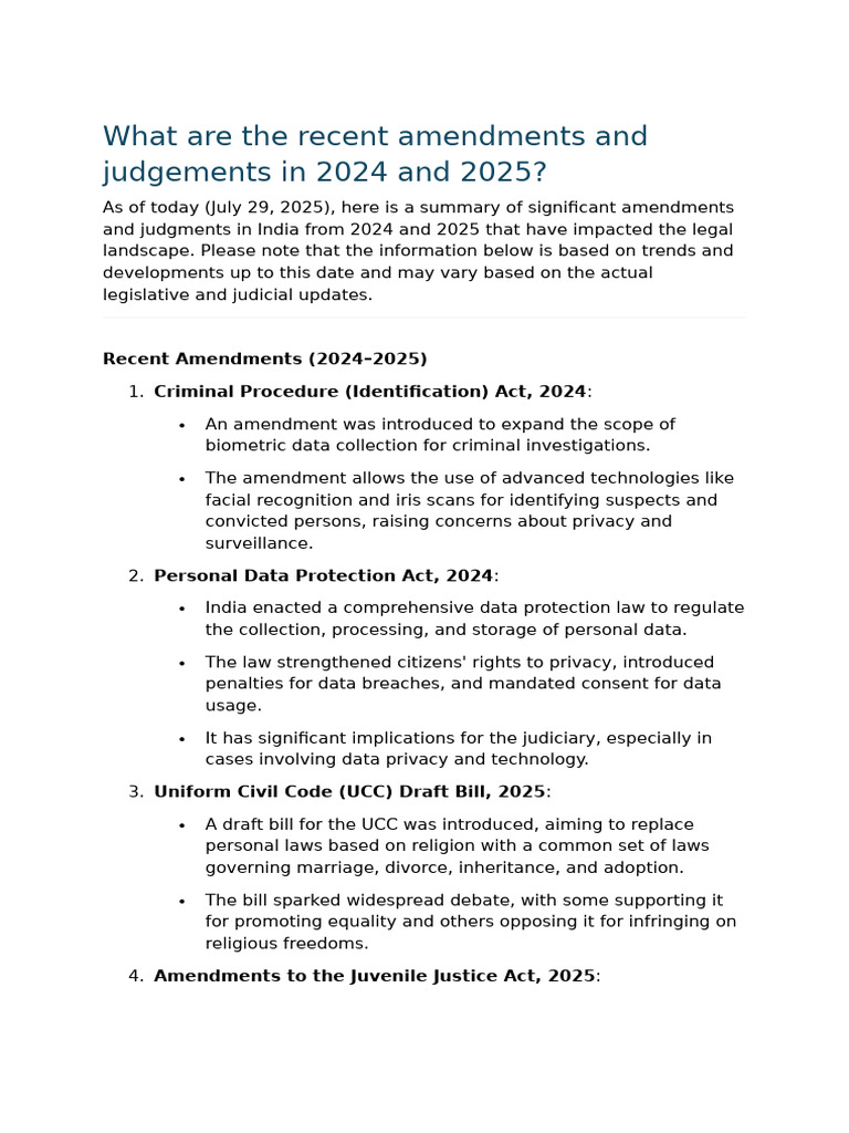 Key Legal Amendments and Judgments 2024-2025 | PDF | Supreme Court Of ...