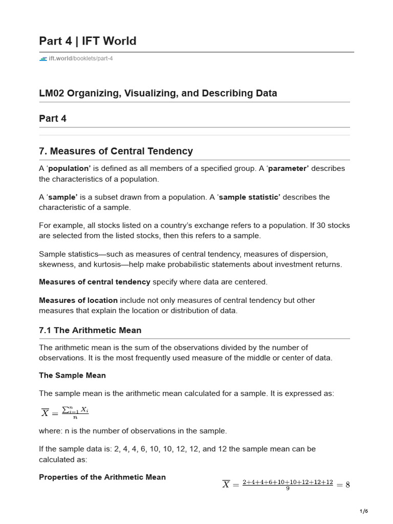 LM02 Organizing, Visualizing, and Describing Data - Part 4 | PDF | Mean | Mode (Statistics)