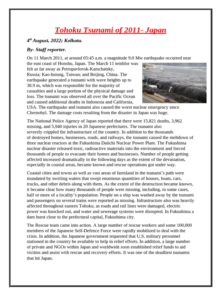 Tohoku Tsunami of 2011 Report | PDF | Fukushima Daiichi Nuclear Power ...