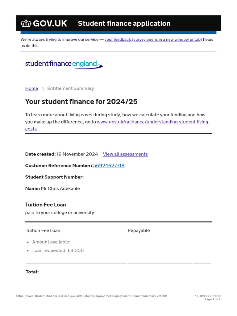 Full Time Student Finance - Your Student Finance For 2024-25 | PDF