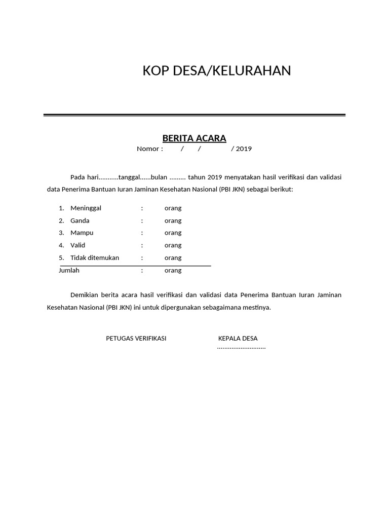 Verifikasi Data Penerima PBI JKN 2019 | PDF