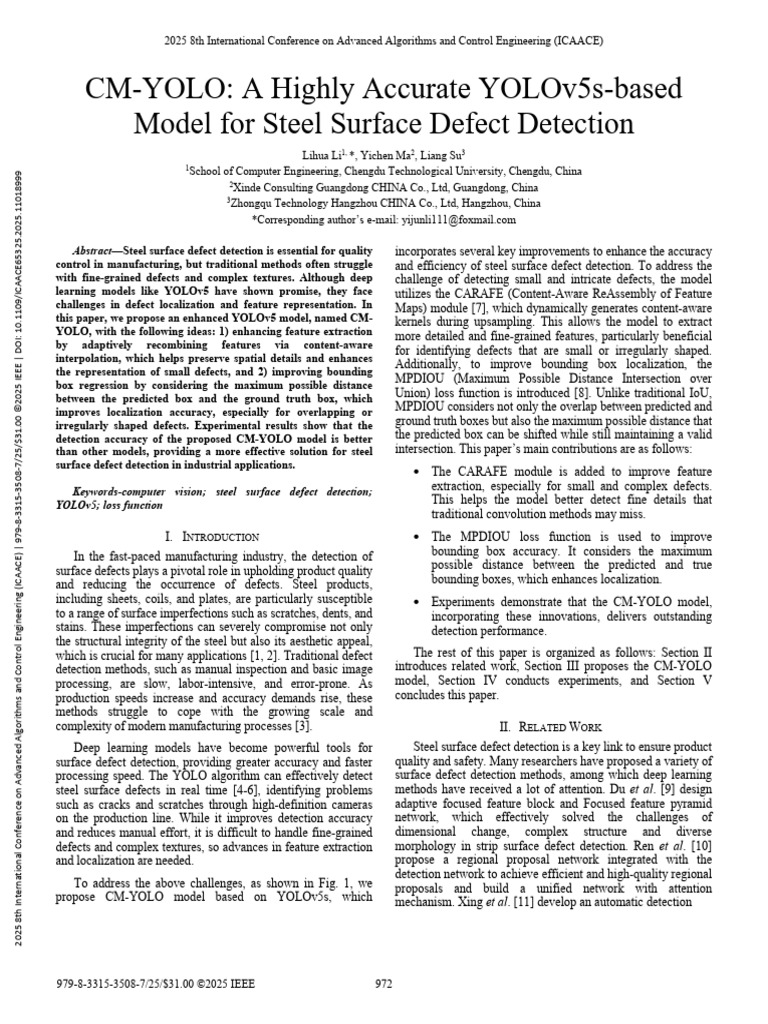 CM - YOLO A Highly Accurate YOLOv5 S-Based Model For Steel Surface ...