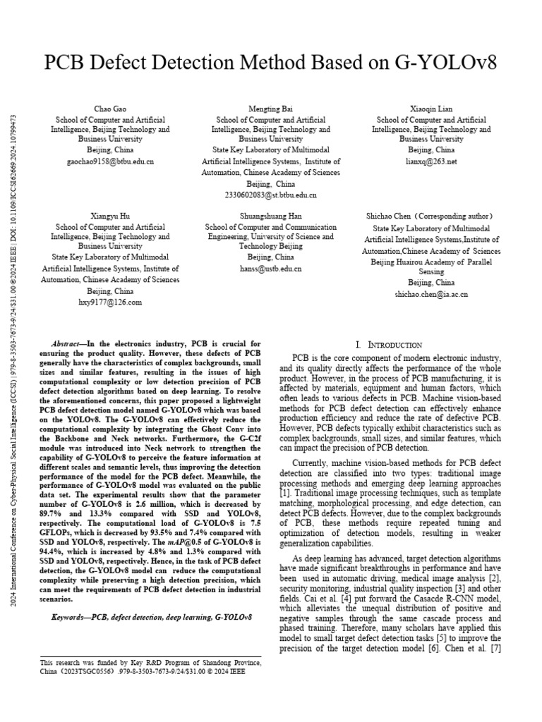 PCB Defect Detection Method Based On G-YOLOv8 | PDF | Deep Learning | Printed Circuit Board