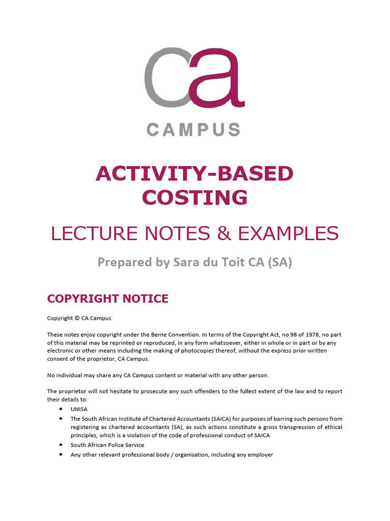 Activity-Based Costing - Lecture Notes & Examples | PDF | Business ...
