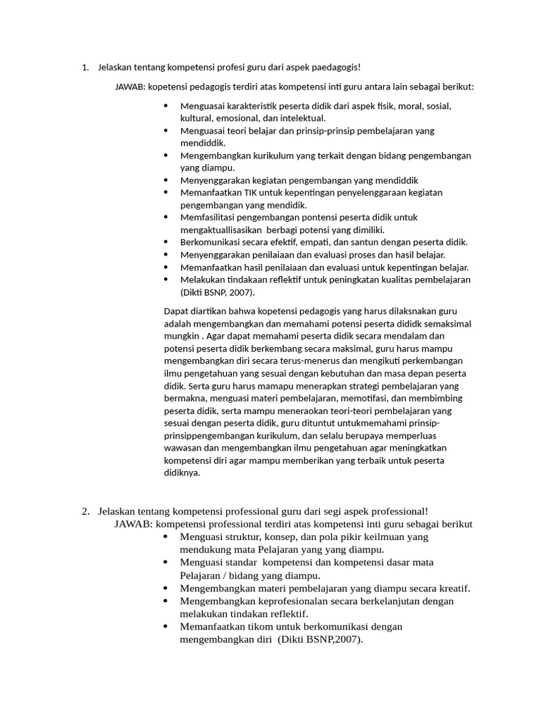 Jelaskan Tentang Kompetensi Profesi Guru Dari Aspek Paedagogis Bule | PDF