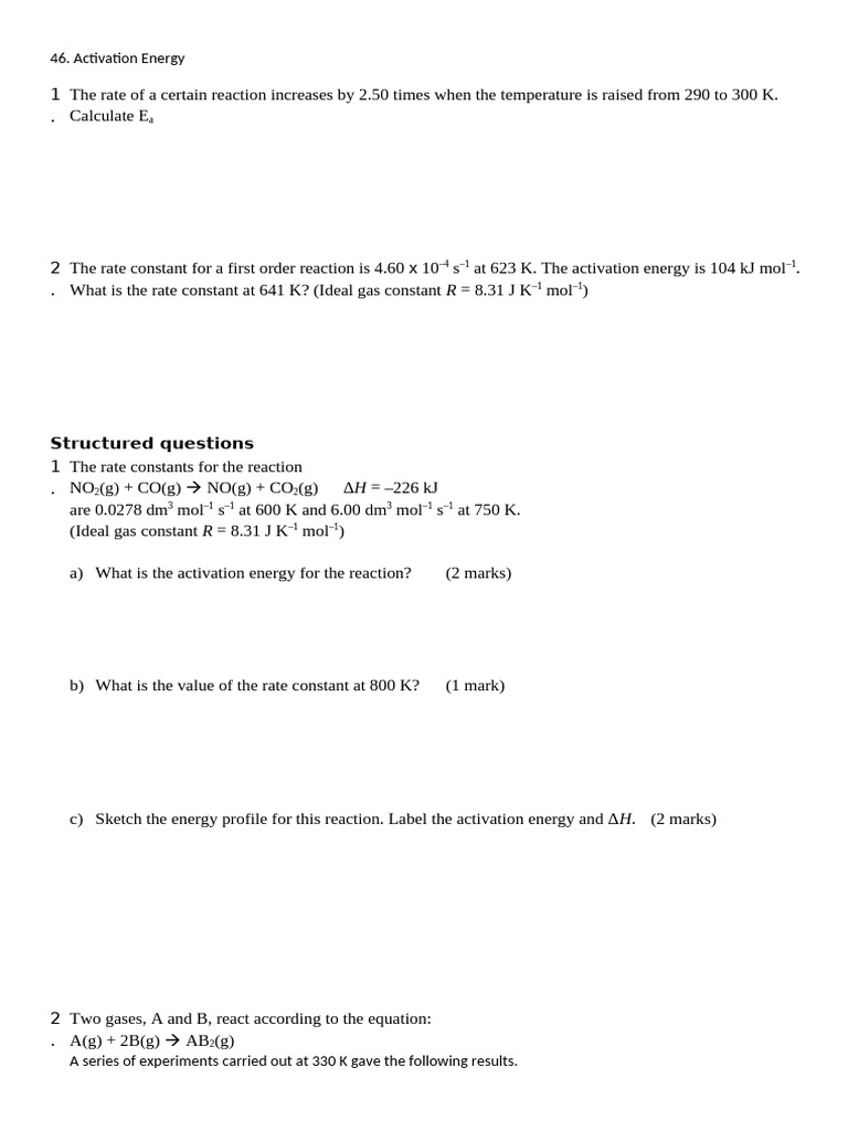 Topic 14. Industrial Chemistry - Order of Reaction and Activation ...