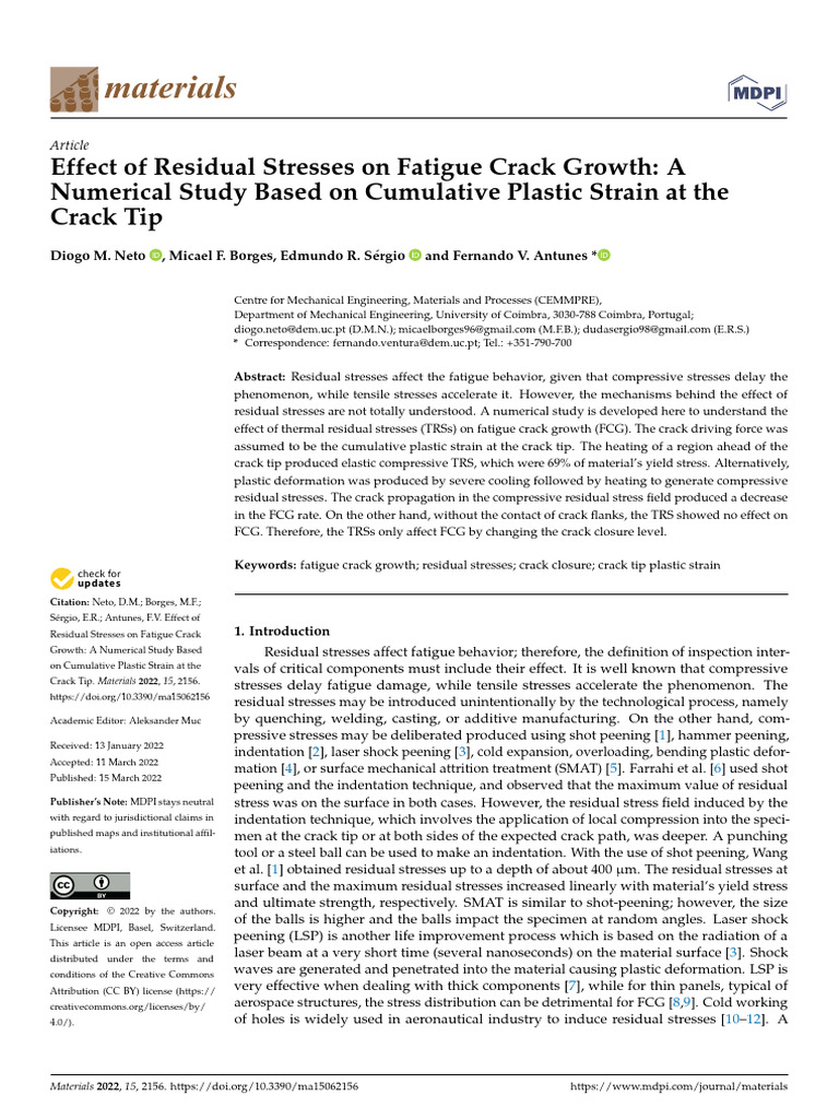 Effect of Residual Stresses On Fatigue Crack Growth A Numerical Study ...