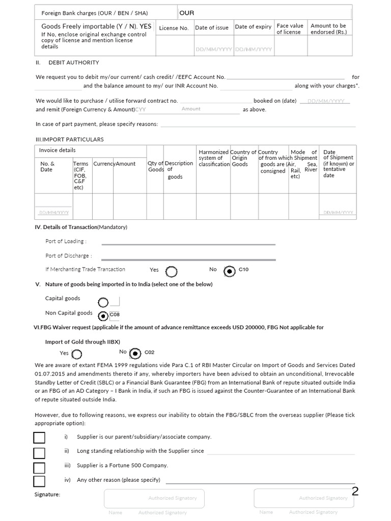 Import Remittance Application Form | PDF | Letter Of Credit | Banking