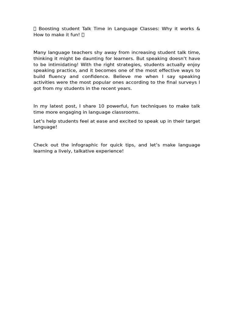 ? Boosting Student Talk Time in Language Classes | PDF