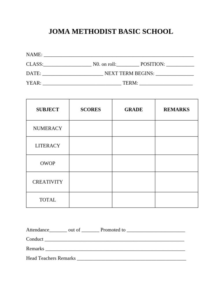 Joma Methodist Basic School | PDF