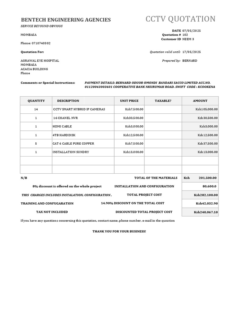 CCTV Installation Quotation for Agrawal Eye Hospital | PDF | Crime ...