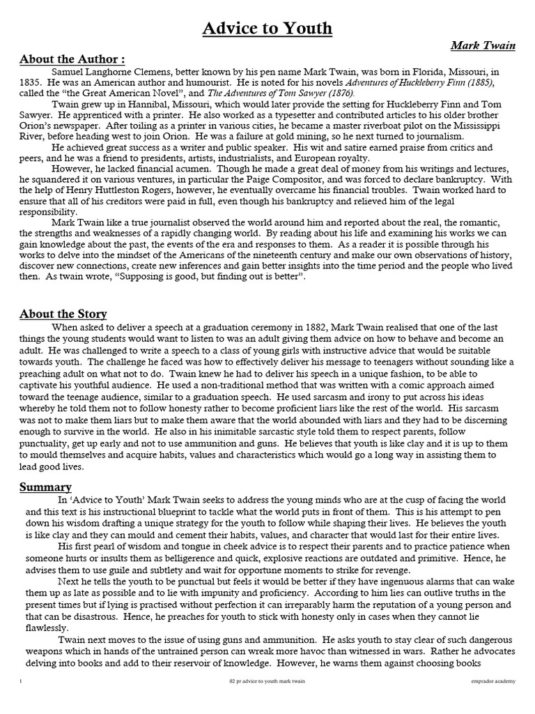 02 PR Advice To Youth Mark Twain | PDF