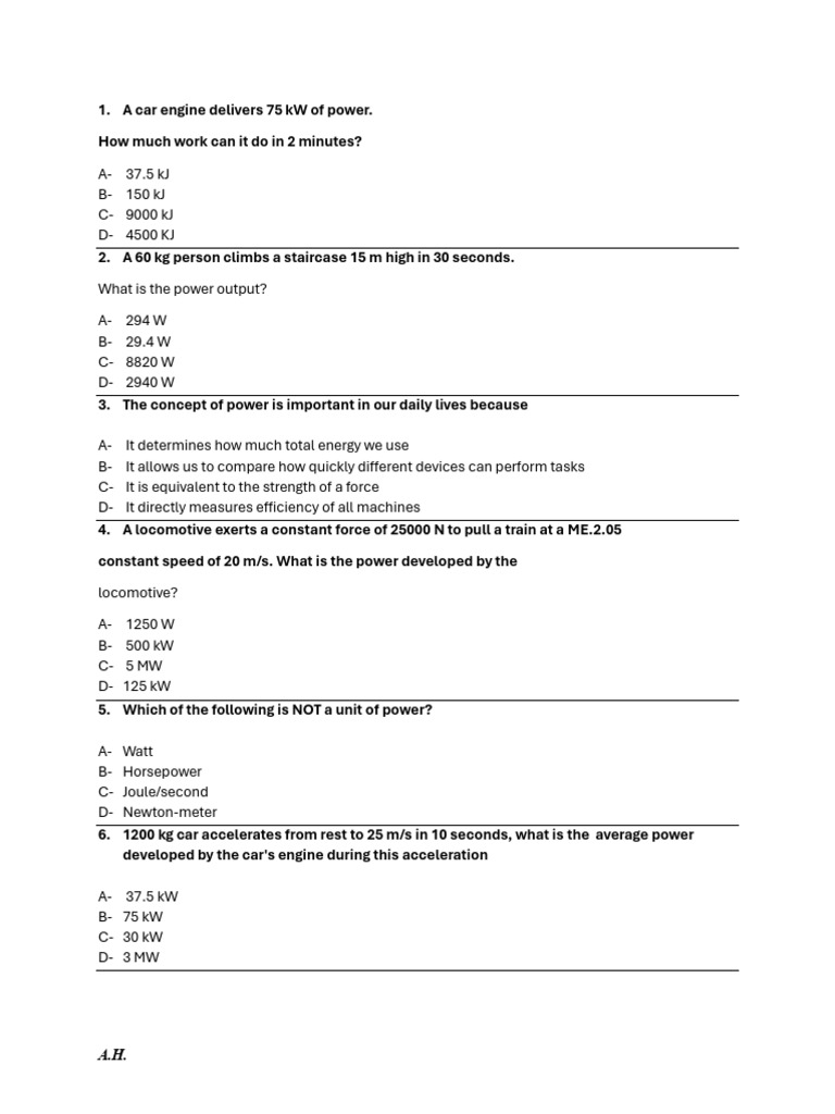 Mechanics g11 Second Mid Term | PDF | Watt | Power (Physics)