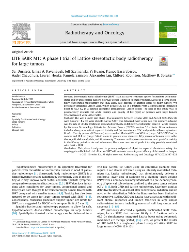 Lattice SBRT for Large Tumors: Phase I Trial | PDF | Radiation Therapy ...