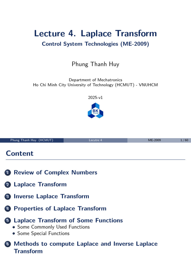 Lecture 4 Laplace Transform | PDF | Complex Number | Laplace Transform