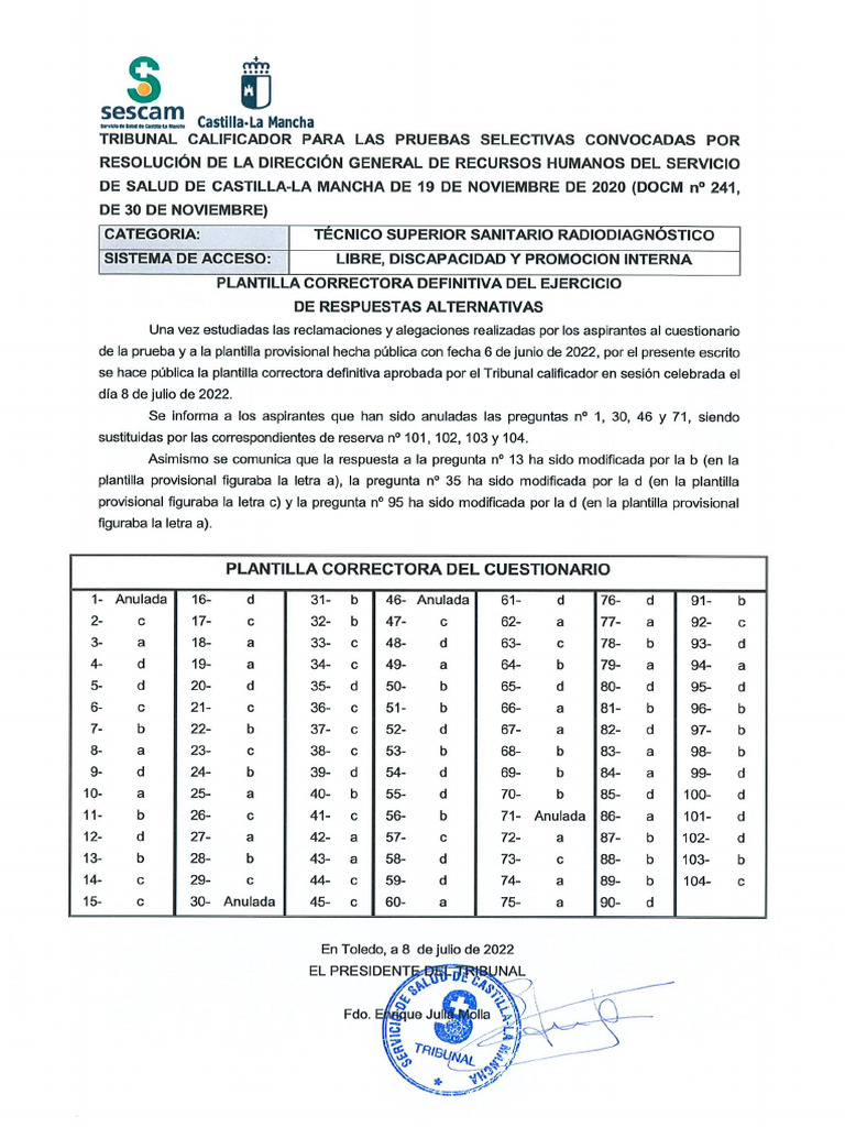 Plantilla Correctora Definitiva Tss RX Firmada | PDF