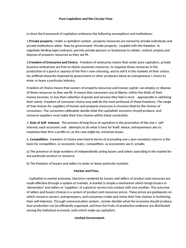 Pure Capitalism and Economic Flow Model | PDF | Capitalism | Market ...