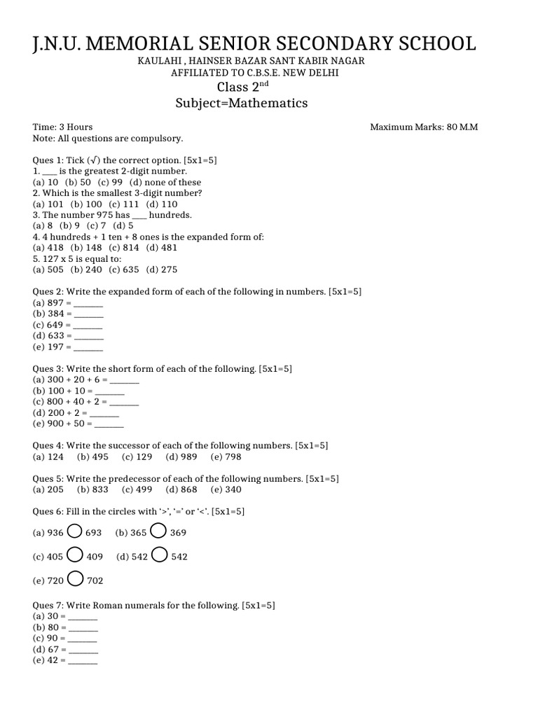 Class 2 Maths Question Paper | PDF | Chess Theory | Chess